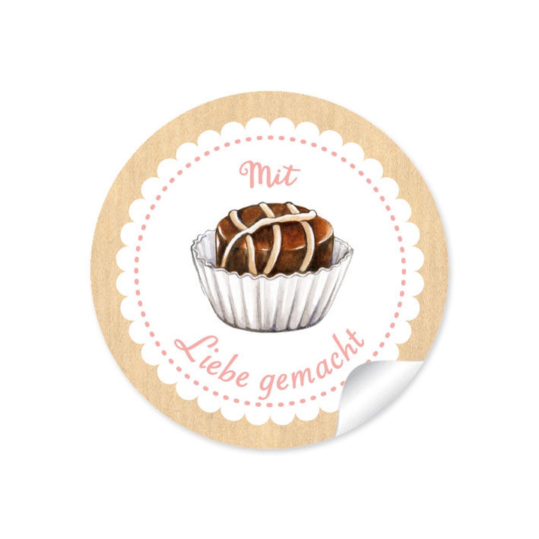 24 STICKERS: Hecho con amor 24 Etiquetas finas con praliné ilustrado ...