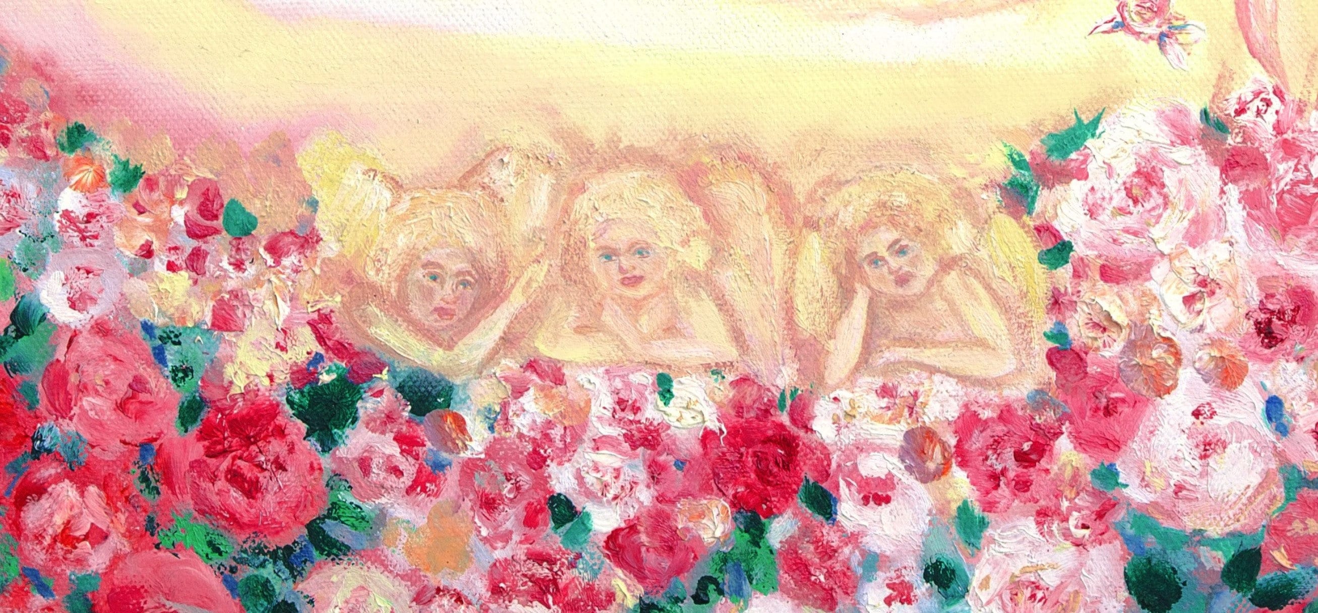 Angels and Roses Original Oil Painting, Angels and Flowers Oil Painting ...