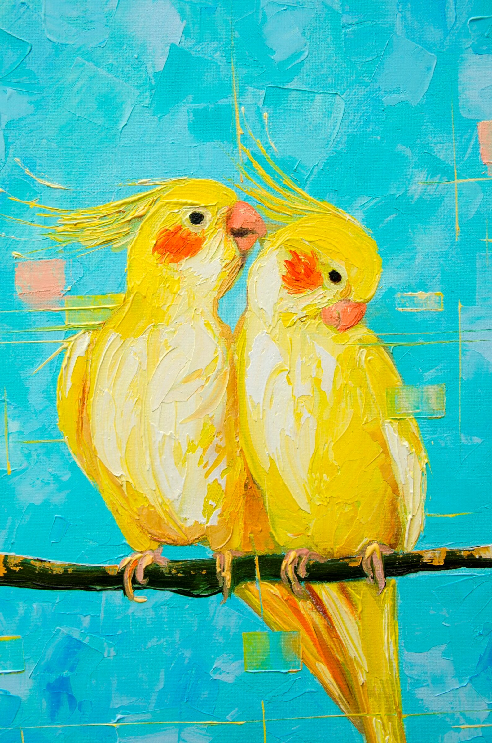 Cockatiels Birds Original Oil Painting, Cockatiels Birds in Love ...