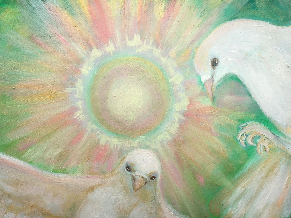 Doves Original Oil Art Painting Doves Painting Healing Art | Etsy