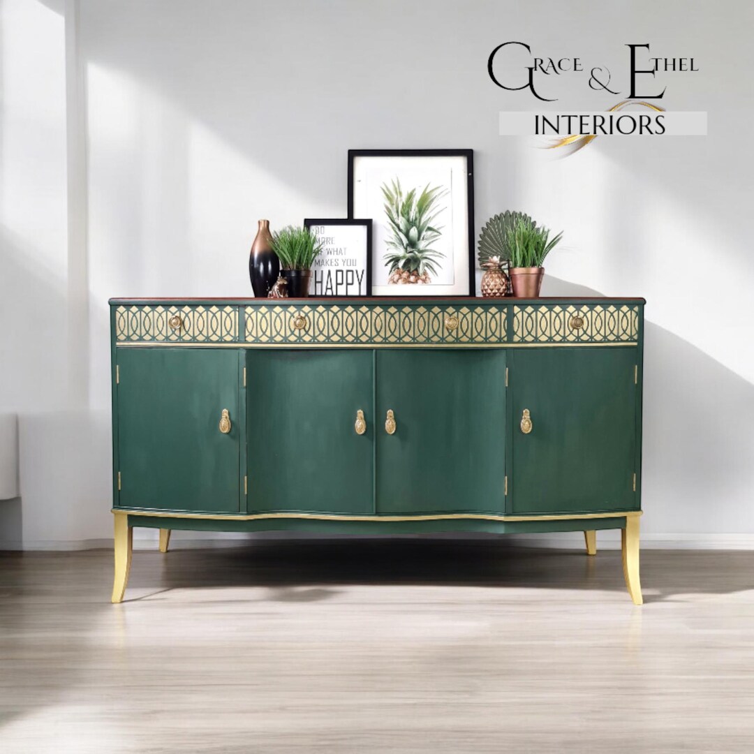 Strongbow Sideboard in Green and Gold - Etsy UK