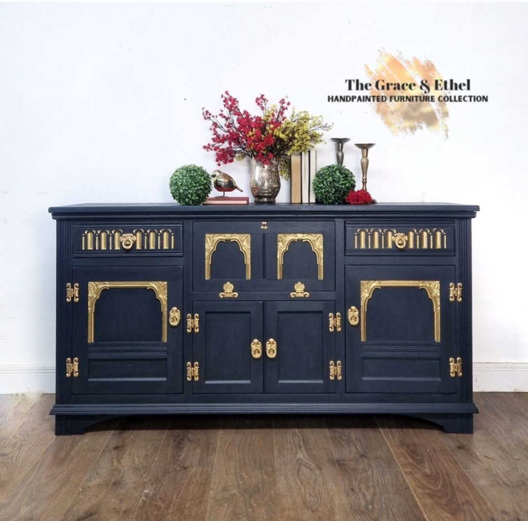 Navy and Gold Sideboard, Drinks Cabinet, Navy Furniture, Cocktail ...