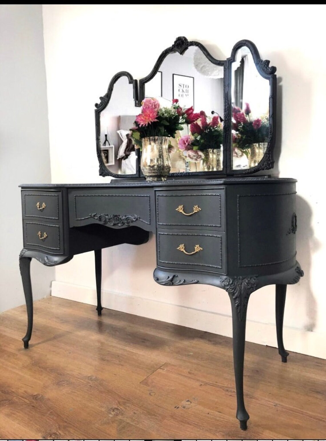 Olympus Dressing Table, Dark Grey,vanity Table,french Furniture ...