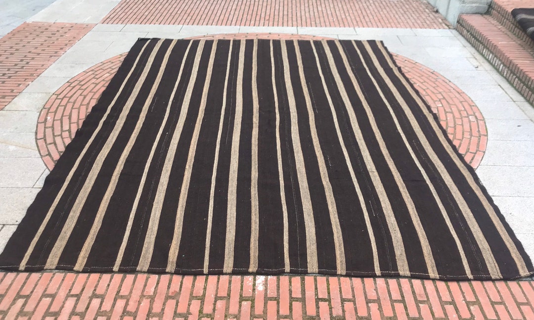 Handmade Kilim.8.x.10.ft.oushak Rug.black Kilim. Turkish Kilim. Goat ...