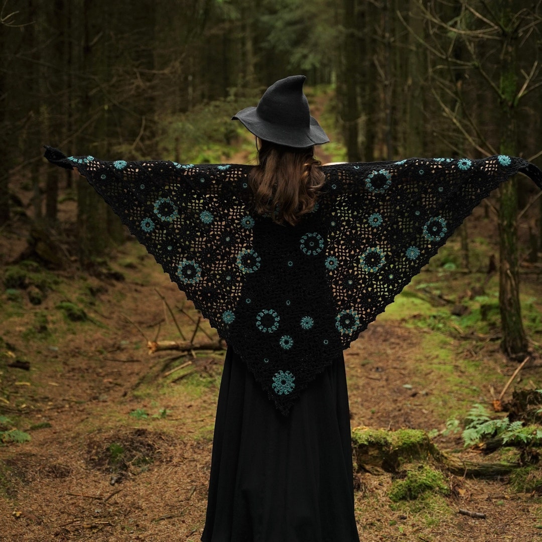 Petite Gothic Witchy Shawl Black Teal Sparkles 'night of Hecate' Dark ...