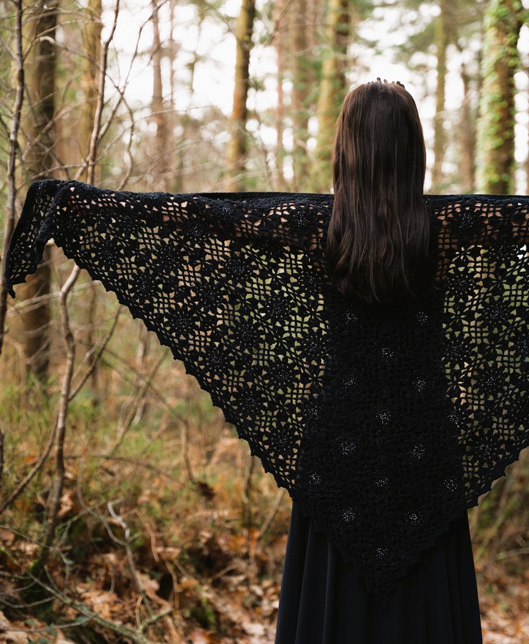 Gothic Shawl Witchcore Whimsigoth Black Silver Sparkle Stars Celestial ...