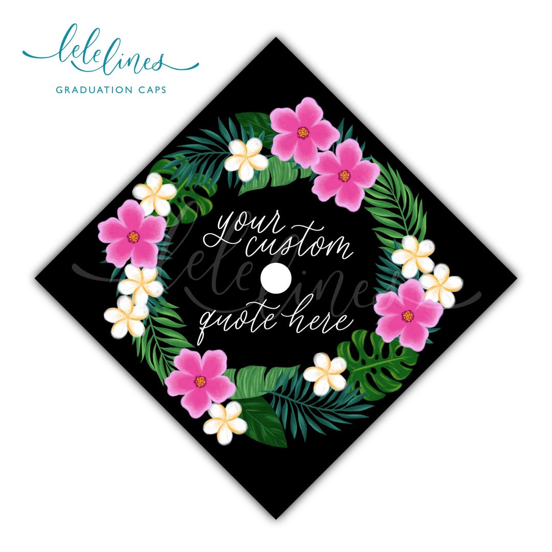 Tropical Flowers Printed Graduation Cap Topper / Hawaiian Floral Grad ...