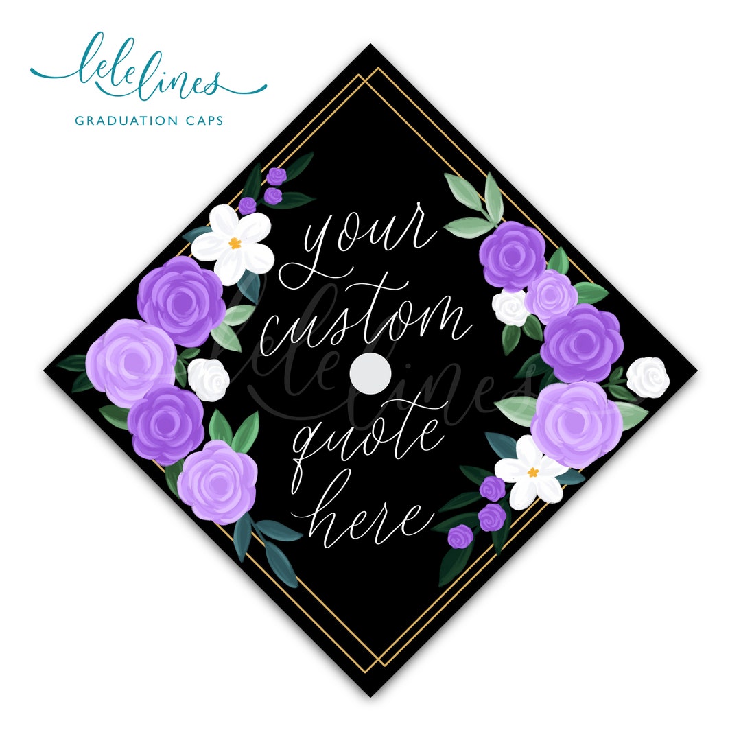 Purple Flowers Printed Graduation Cap Topper / Custom Grad Cap Topper ...