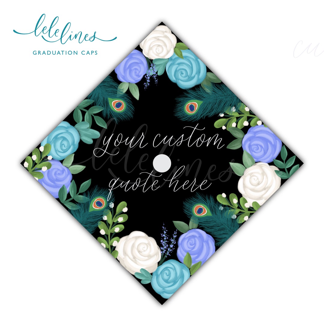 Peacock Feathers Floral Grad Cap Topper / Printed Graduation Cap Topper ...