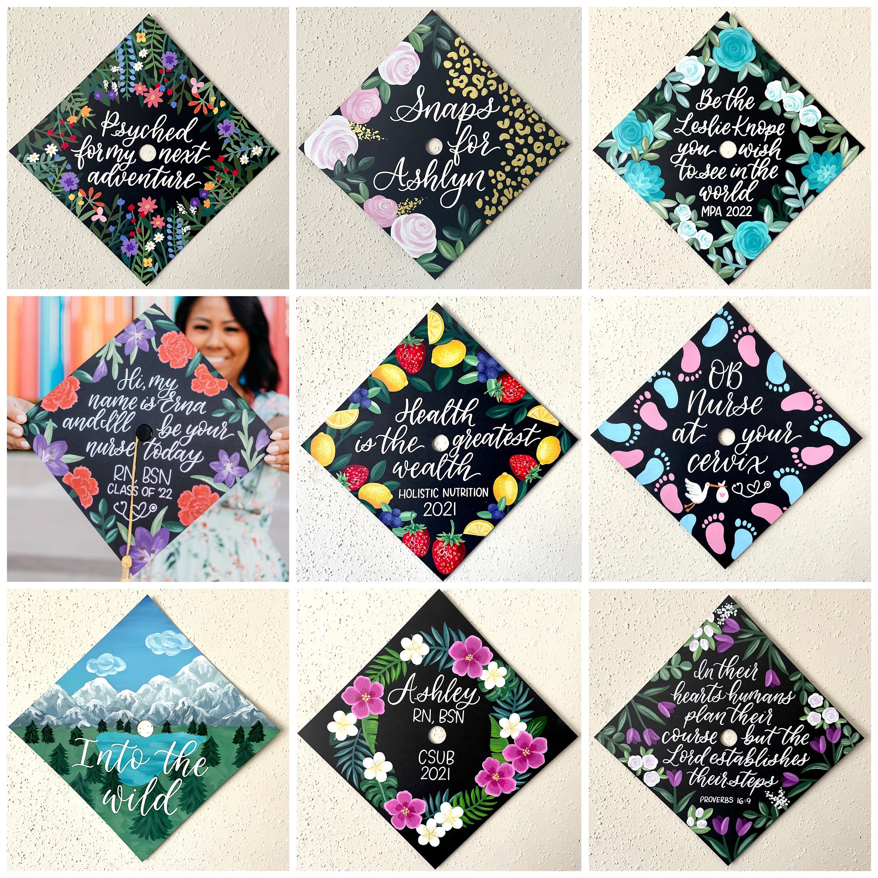 Hand-painted Floral Graduation Cap Topper | Custom Design - Etsy