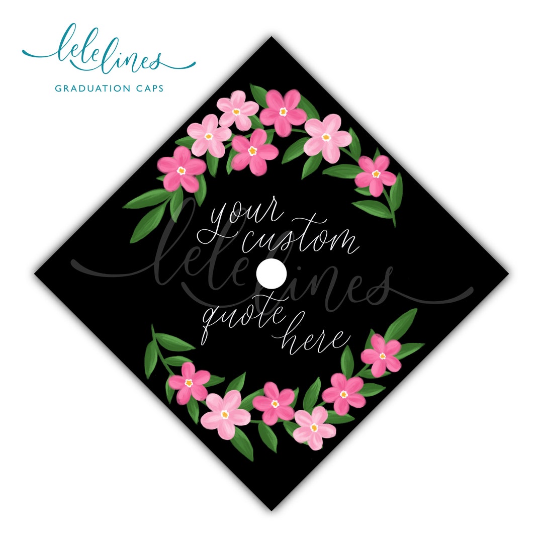 Pink Flower Wreath Printed Graduation Cap Topper / Floral Custom Grad ...