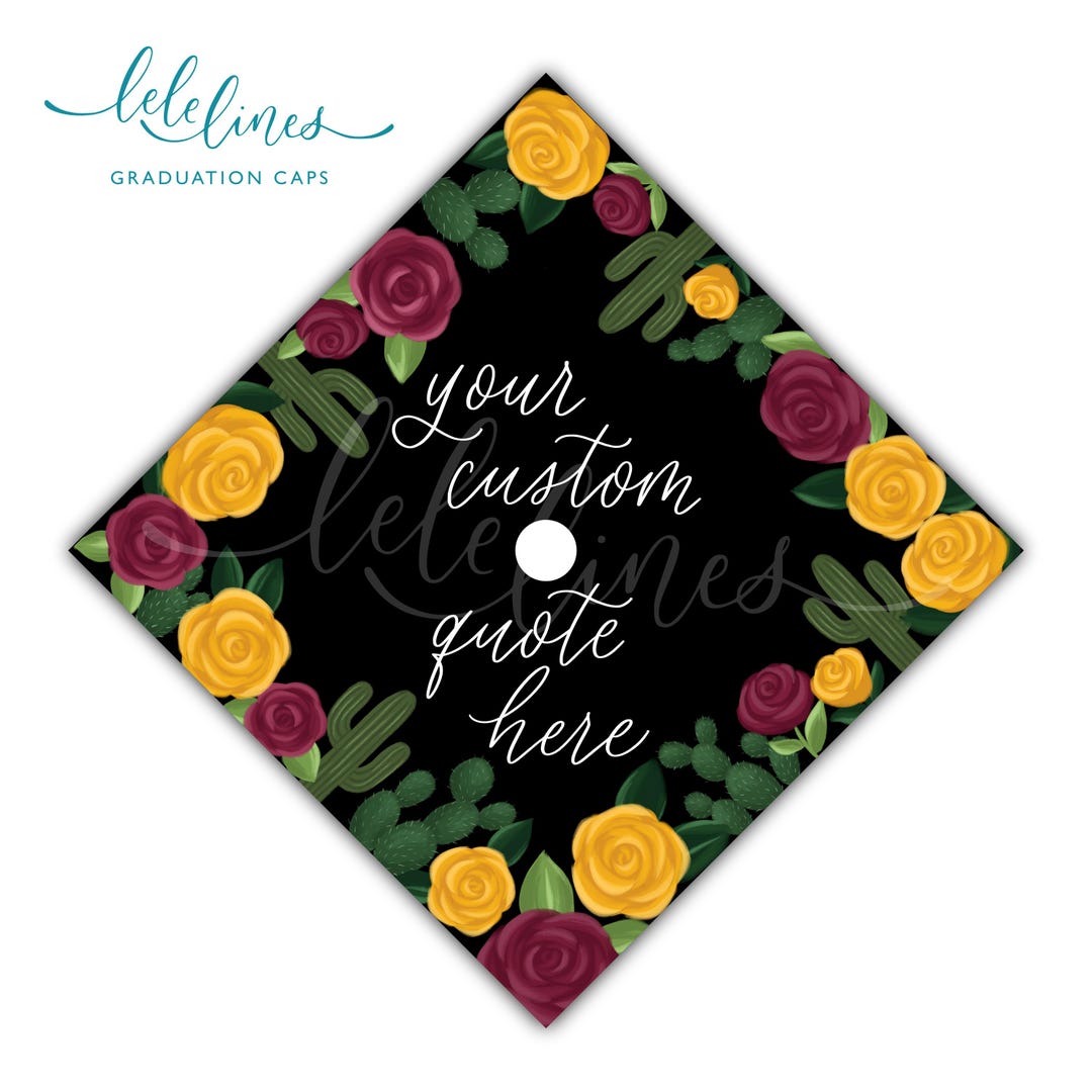 Floral Cactus Printed Graduation Cap Topper / Custom Grad Cap Topper ...