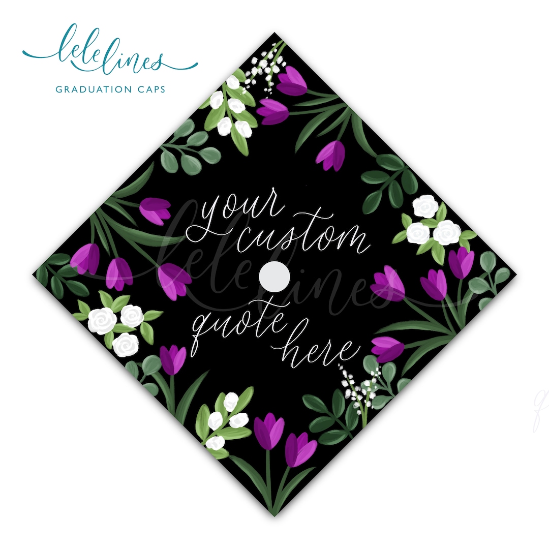 Tulip Printed Graduation Cap Topper / Floral Custom Grad Cap Topper ...