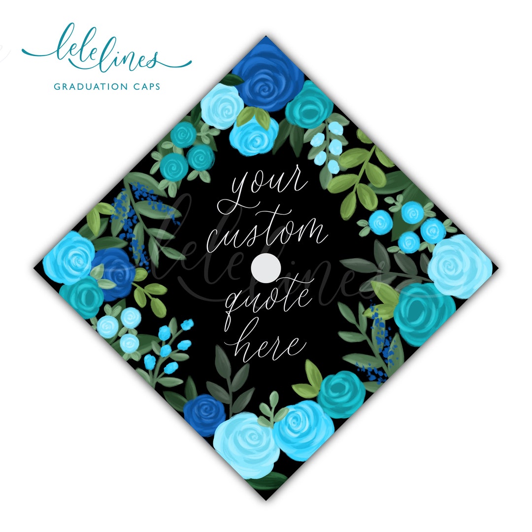 Blue Floral Printed Graduation Cap Topper / Custom Grad Cap Topper ...