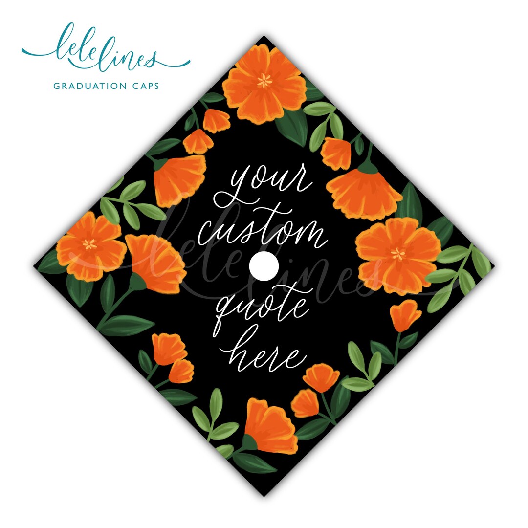 Orange California Poppy Printed Graduation Cap Topper / Floral Custom ...