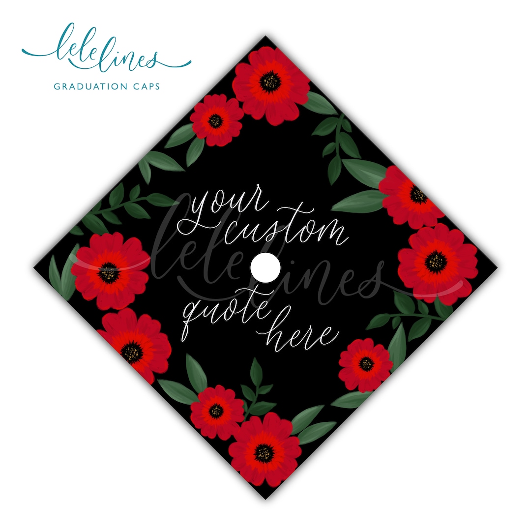 Red Poppy Graduation Cap Topper / Custom Floral Printed Grad Cap - Etsy