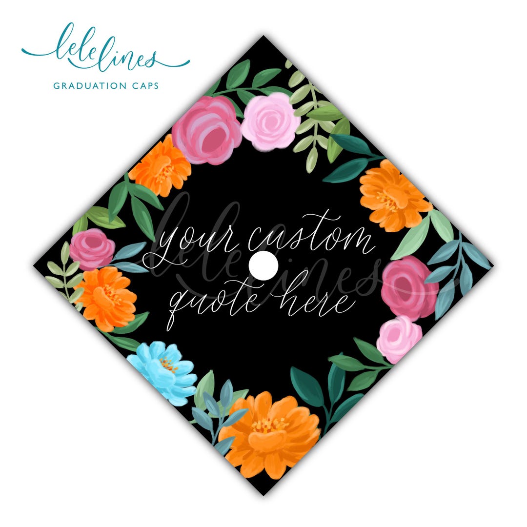 Floral Printed Graduation Cap Topper / Custom Grad Cap Topper / Flowers ...