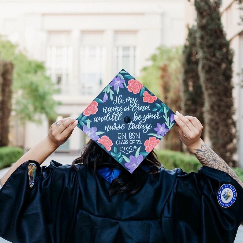 Hand-painted Floral Graduation Cap Topper | Custom Design - Etsy