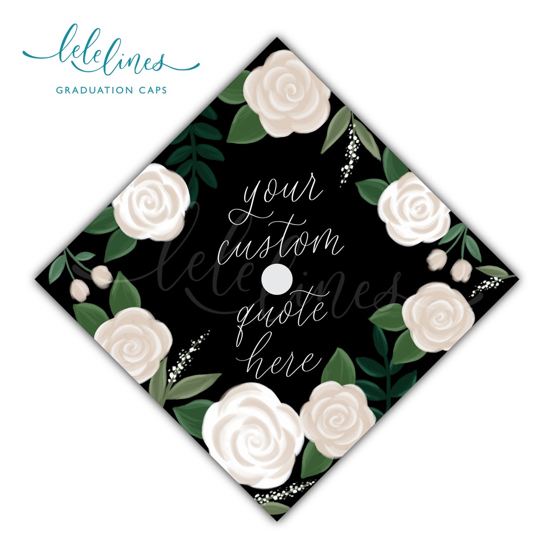 White Roses Printed Graduation Cap Topper / Floral Custom Grad Cap ...
