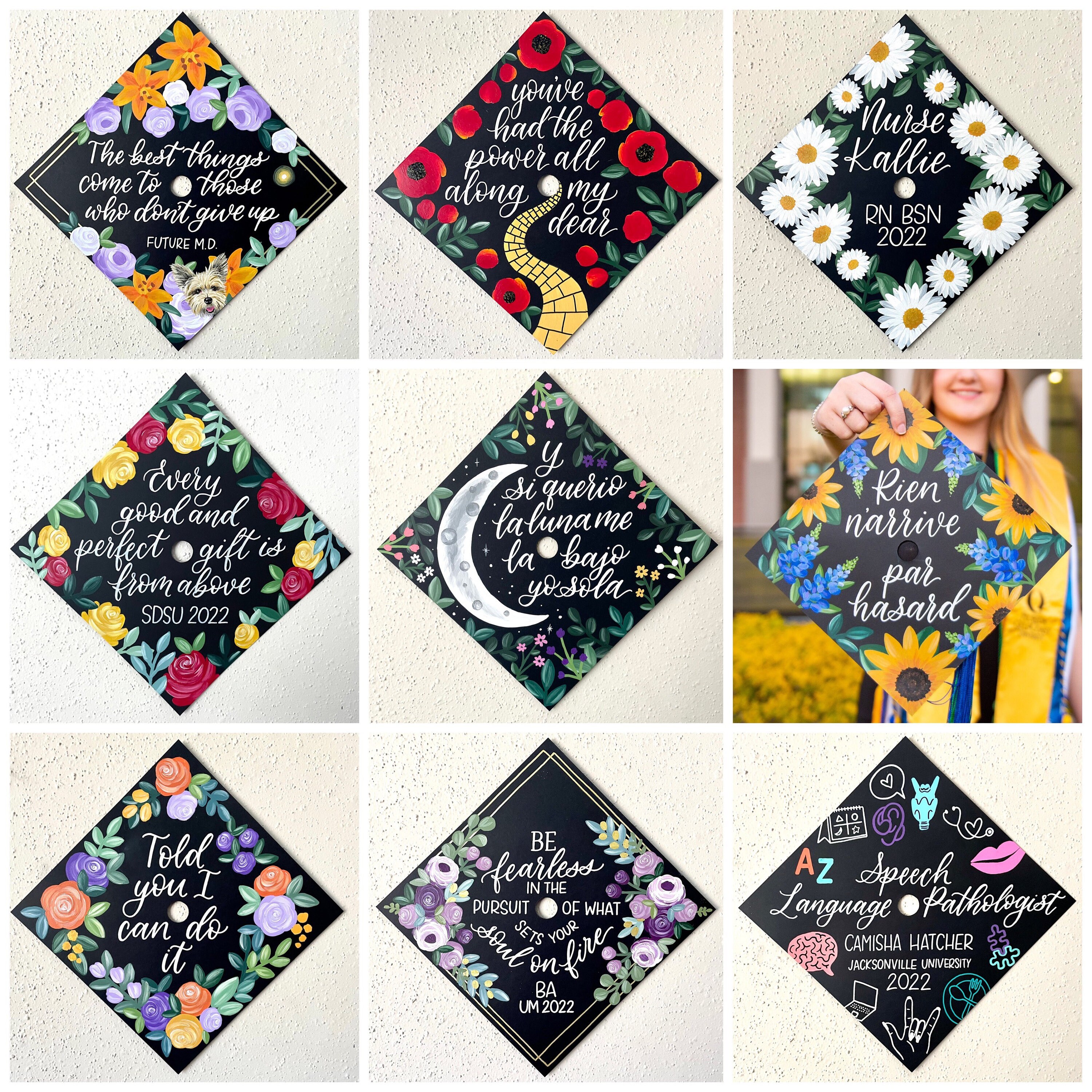 Hand-painted Floral Graduation Cap Topper | Custom Design - Etsy