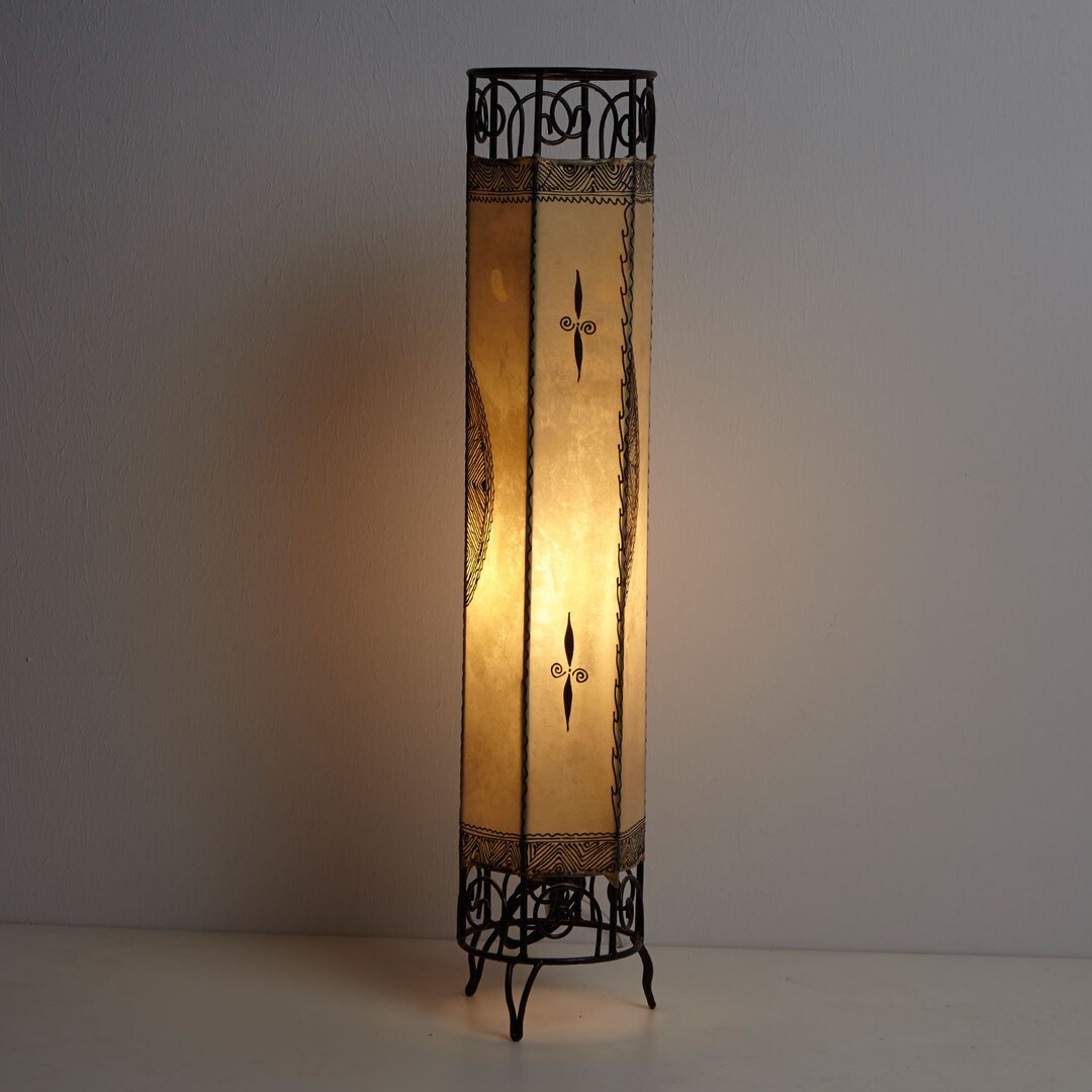 Moroccan Henna Floor Lamp Kadous H100 White Made of Genuine Leather ...