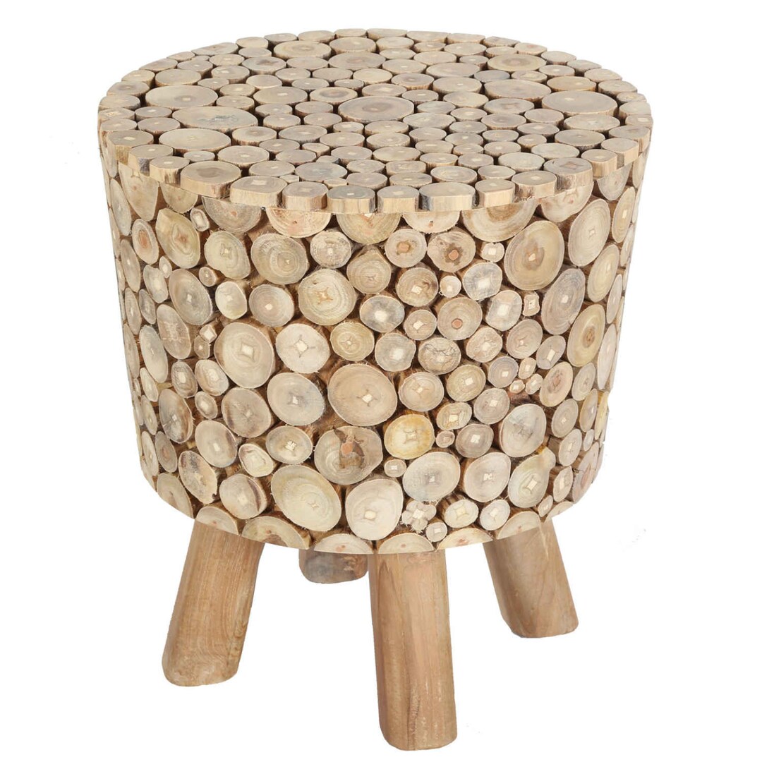 Teak Wooden Stool Merida Covered With Branches & Twigs Designer Stool ...