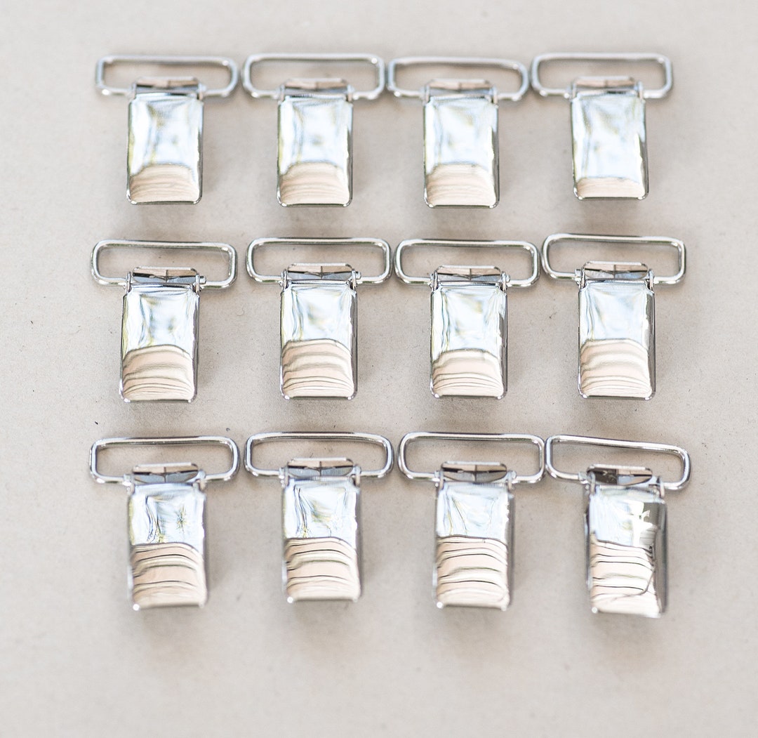 12 Suspender Clips, Shiny Steel Suspender Clips, Silver ID Card Clips ...