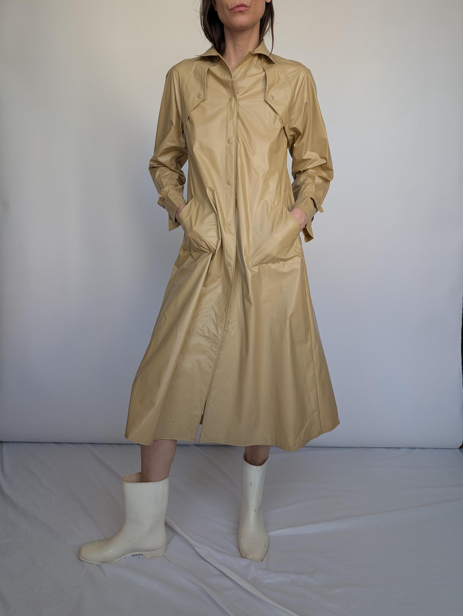 1980s Beige Long PVC Trench Coat | Unique Vintage Rain Jacket, Retro ...