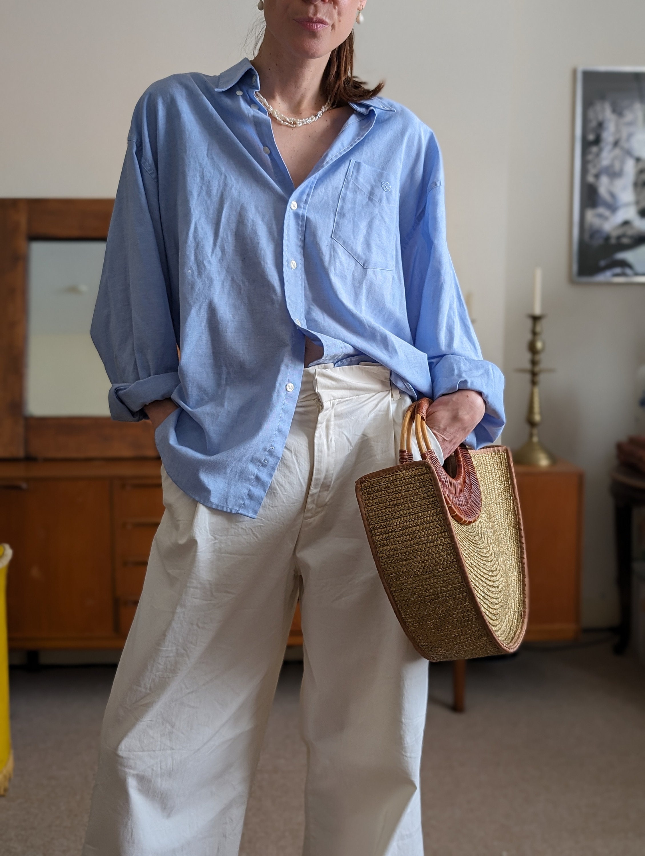 Blue Oversized Shirt Unisex Minimalist Style Comfy Blouse - Etsy