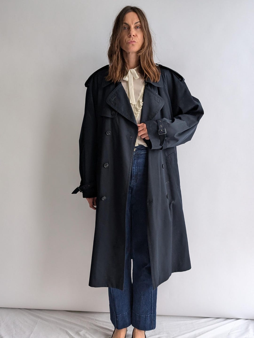 Vintage Women's Long Black Trench Coat With Removable Lining - Etsy