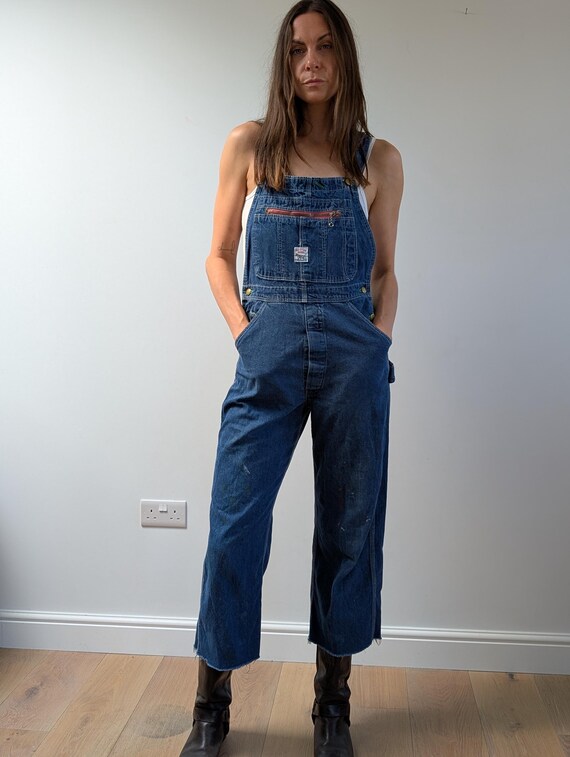 Vintage Denim Overalls – 90s Carpenter Faded Blue Ove… - Gem