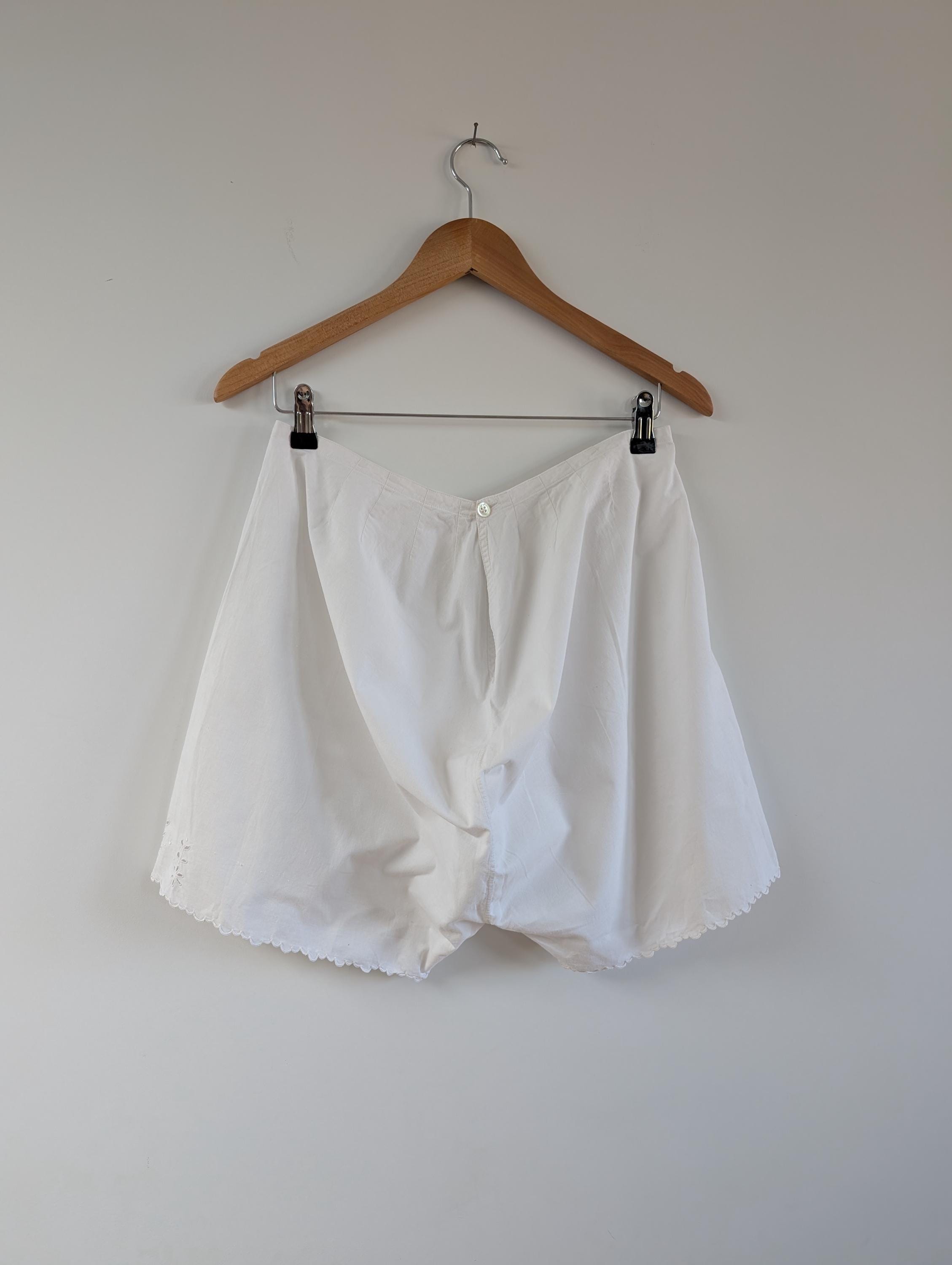 Antique French White Cotton Bloomers With Embroidery & Scalloped Hem ...