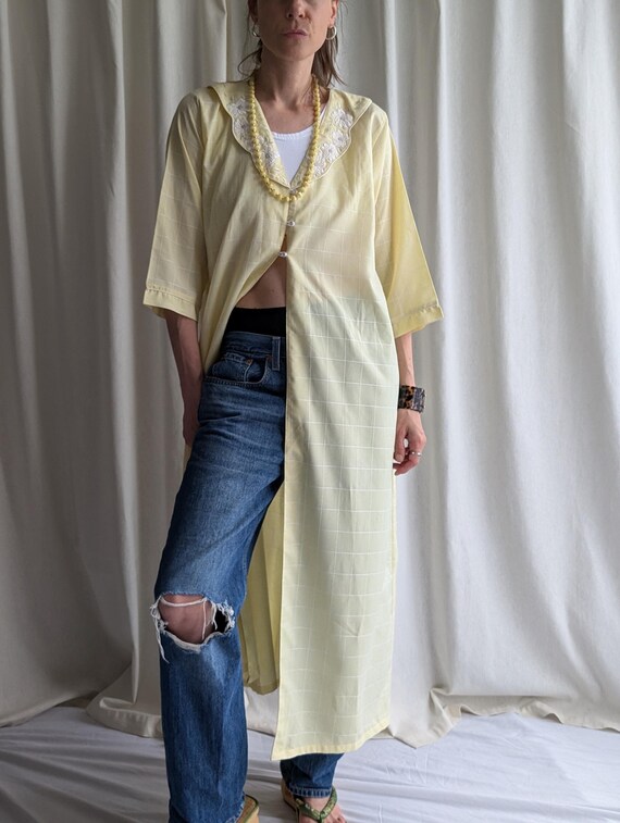 80s Yellow Long Summer Nightgown with Embroidered Col… - Gem