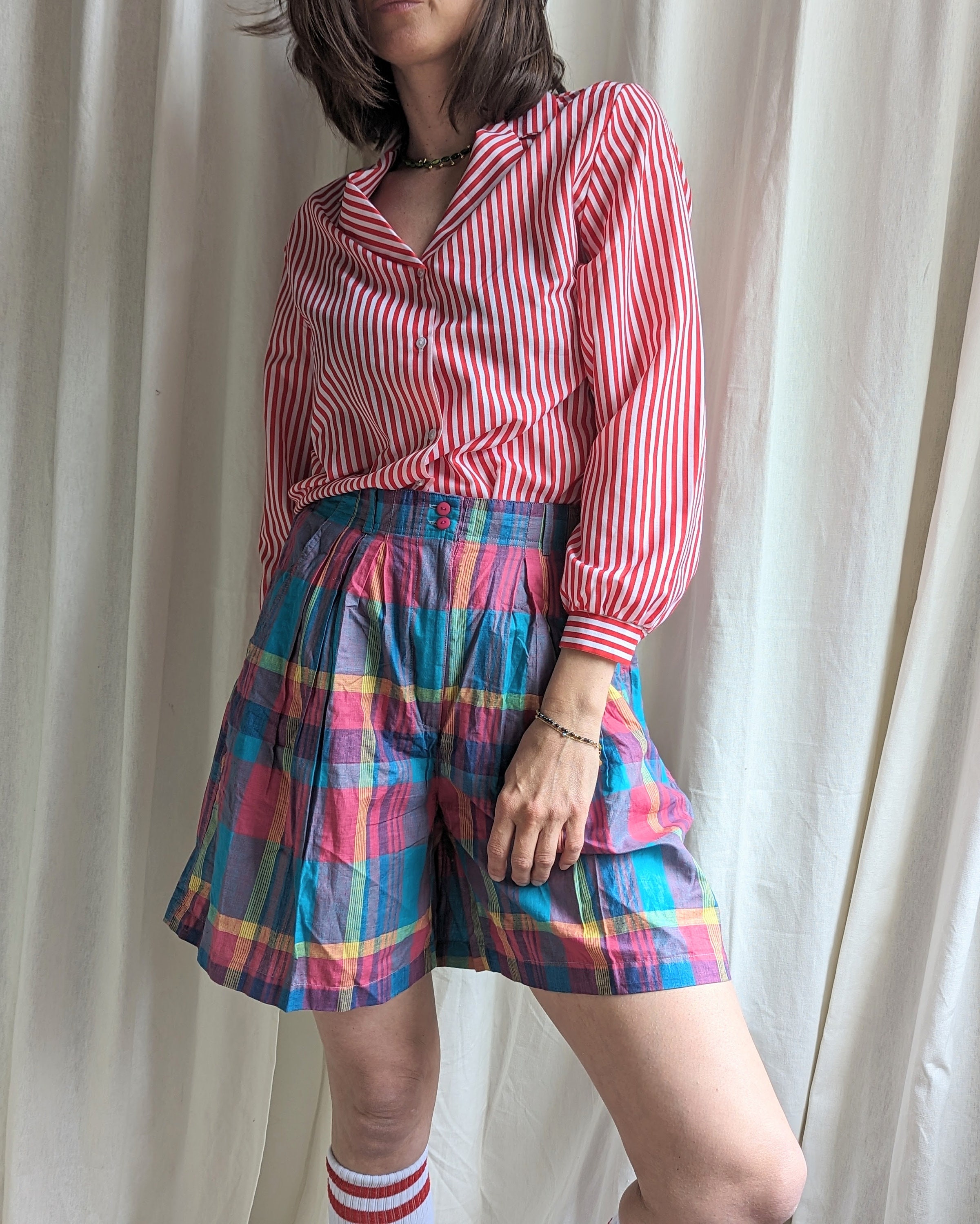 High Waist Colorful Plaid Boxer Shorts Vintage - Etsy