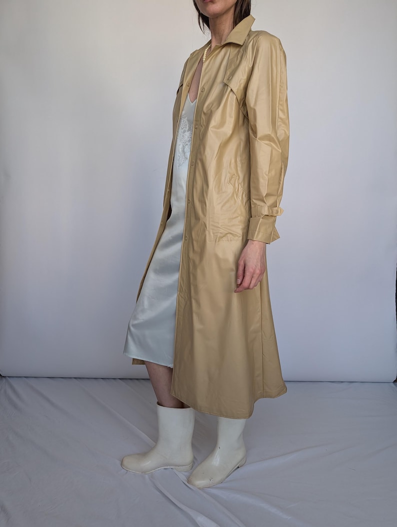 1980s Beige Long PVC Trench Coat | Unique Vintage Rain Jacket, Retro ...