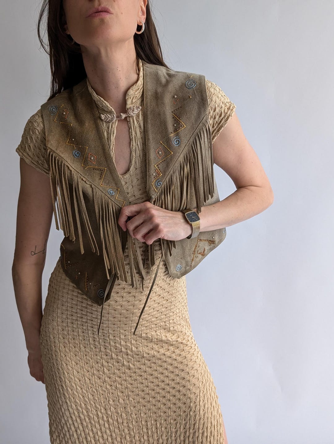 70s Suede Leather Fringe Vest - Vintage Waistcoat - Etsy