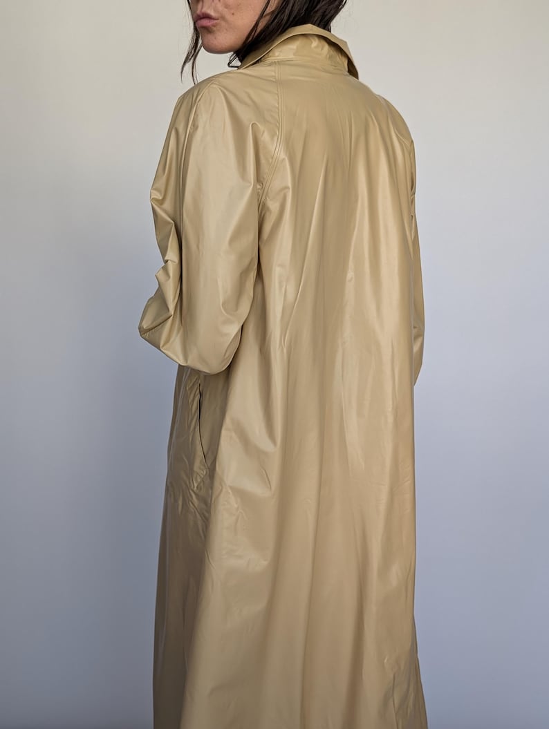 1980s Beige Long PVC Trench Coat | Unique Vintage Rain Jacket, Retro ...