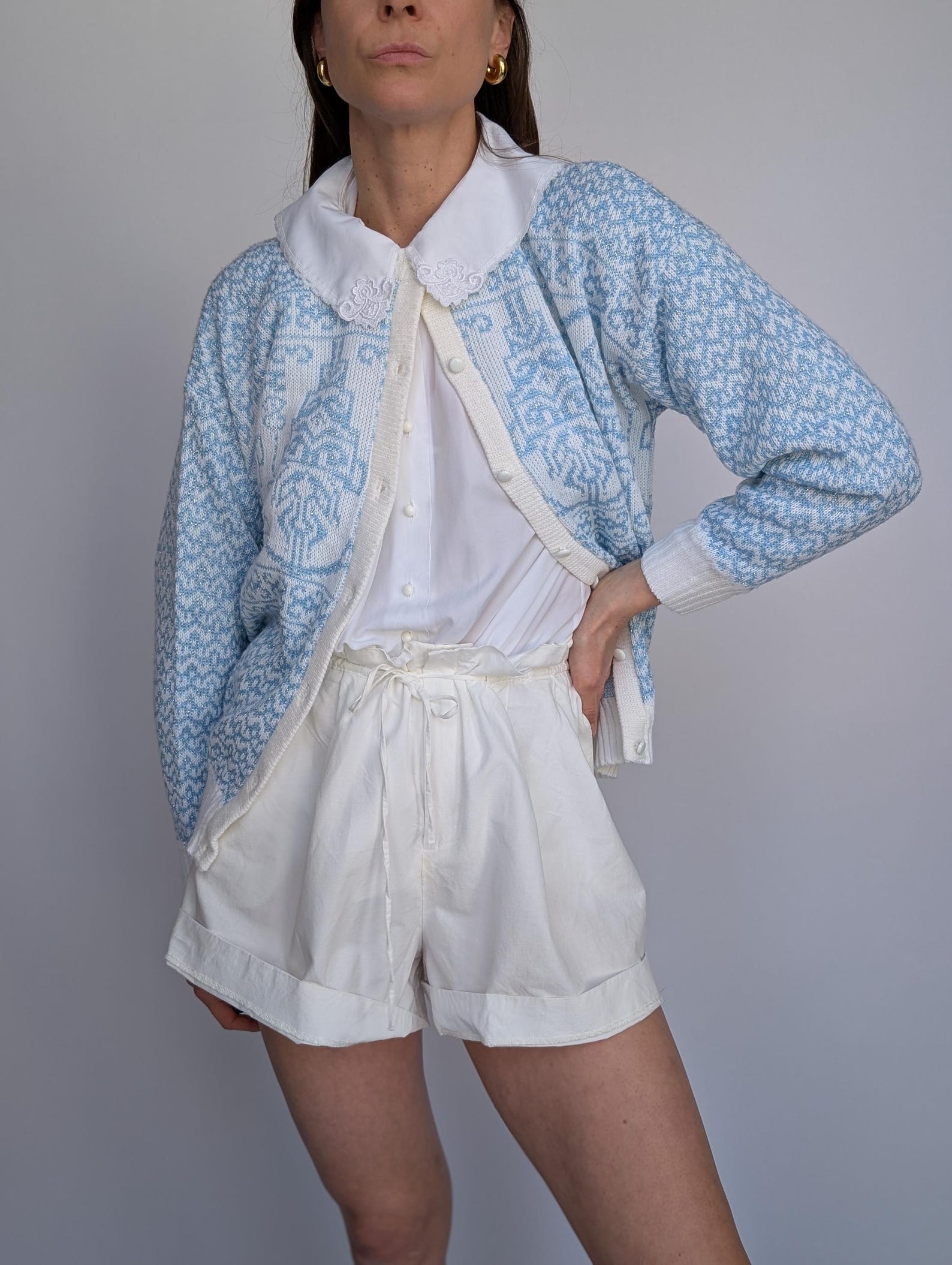 Vintage White Platter Collar Blouse for Women, Elegant Long Sleeve Top ...