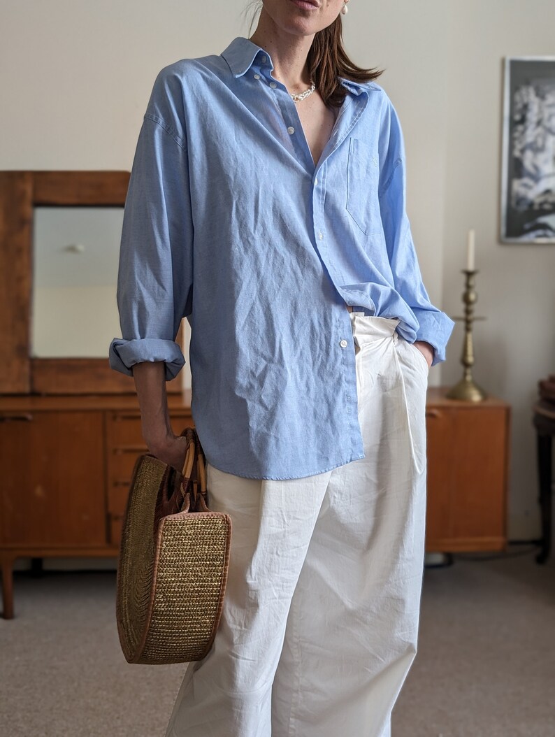 Blue Oversized Shirt Unisex Minimalist Style Comfy Blouse - Etsy
