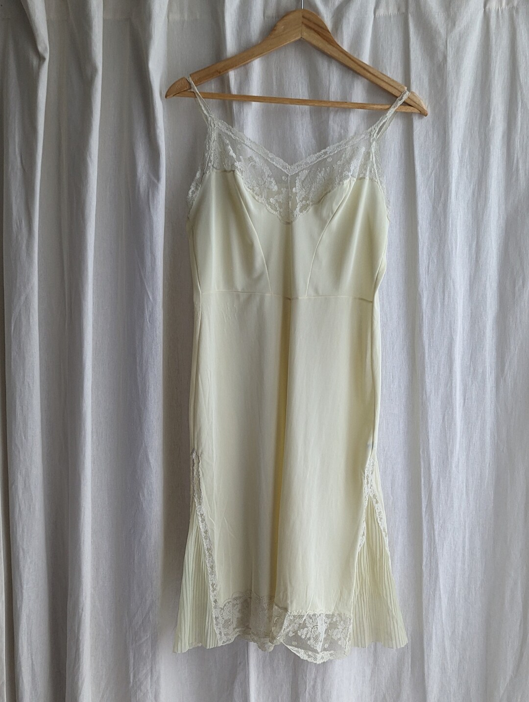 Yellow Pale Lace Mini Slip on Dress Vintage Nightgown - Etsy