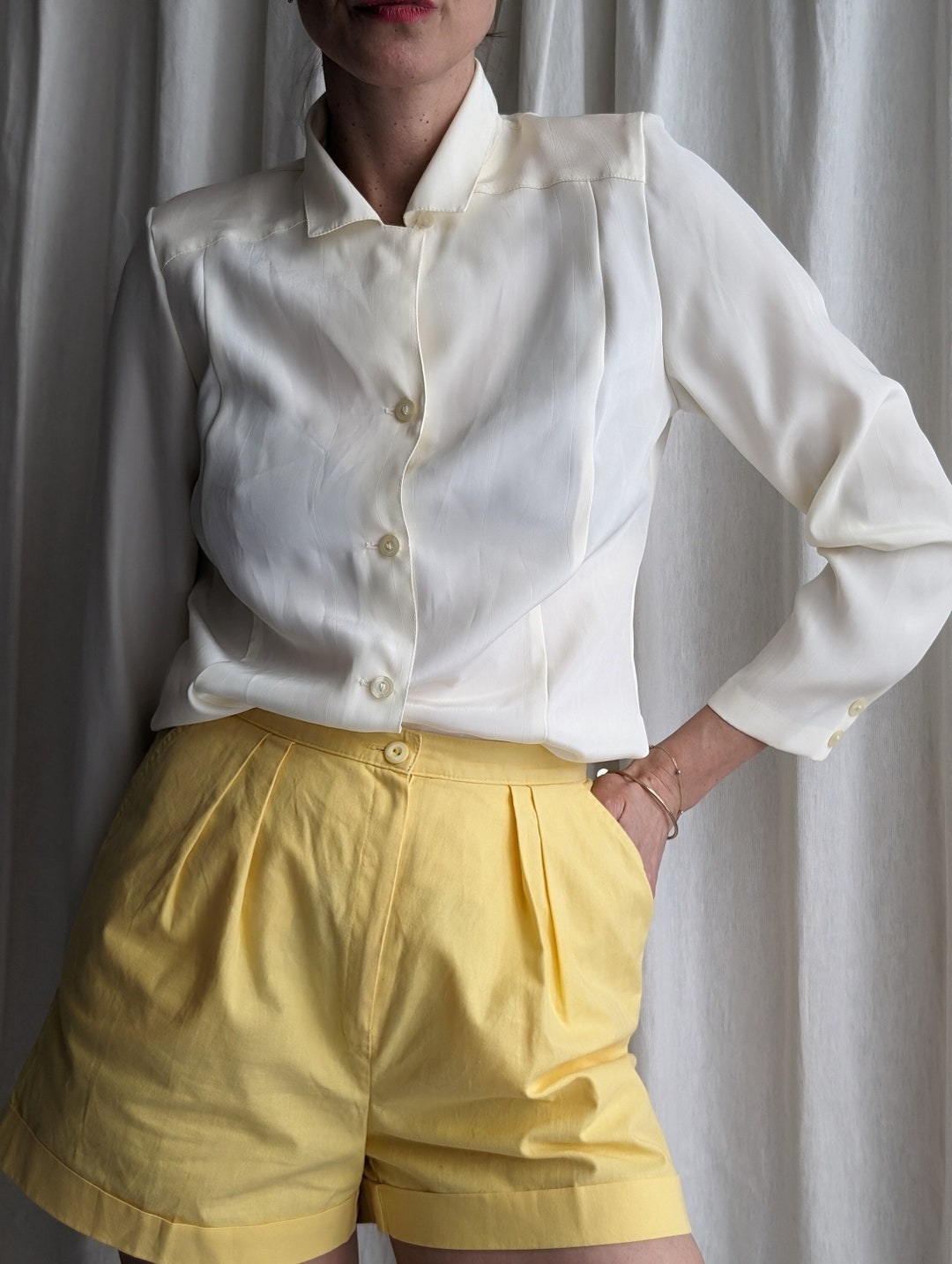 Frauen Vintage weiße Creme Button-Up Bluse - Etsy.de