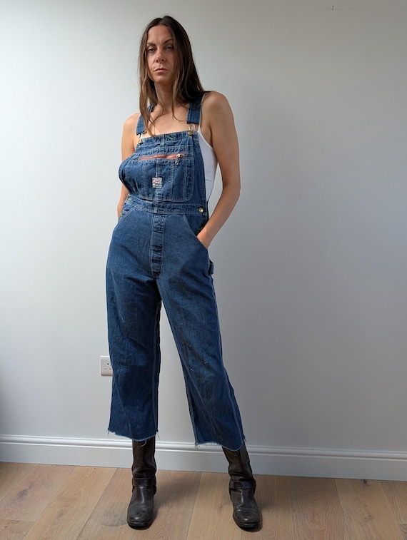 Vintage Denim Overalls – 90s Carpenter Faded Blue Ove… - Gem