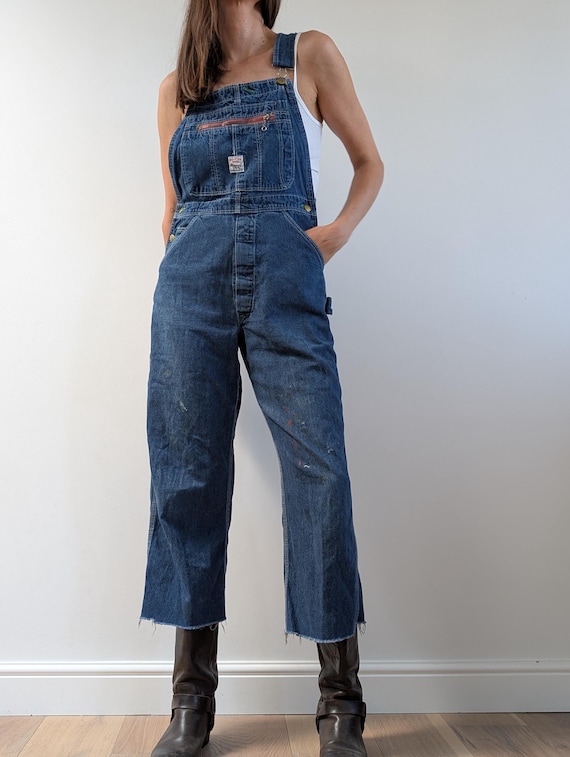 Vintage Denim Overalls – 90s Carpenter Faded Blue Ove… - Gem
