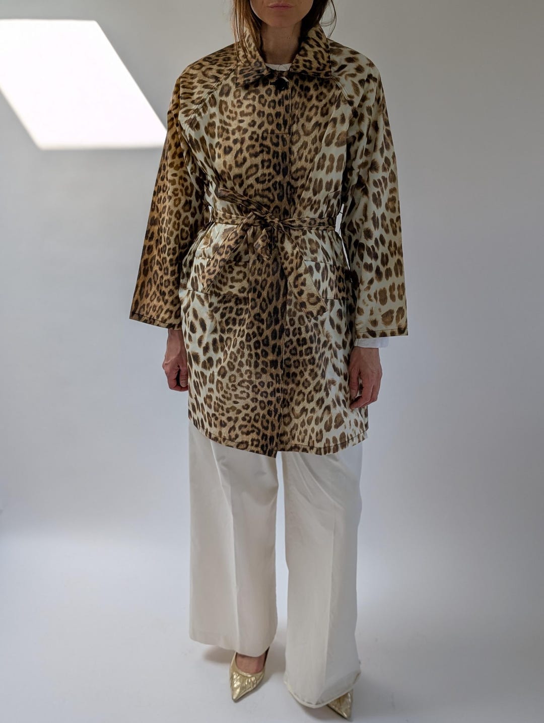 Women's Leopard Rain Jacket 90s Vintage, Button Down and Waist Belt - Etsy