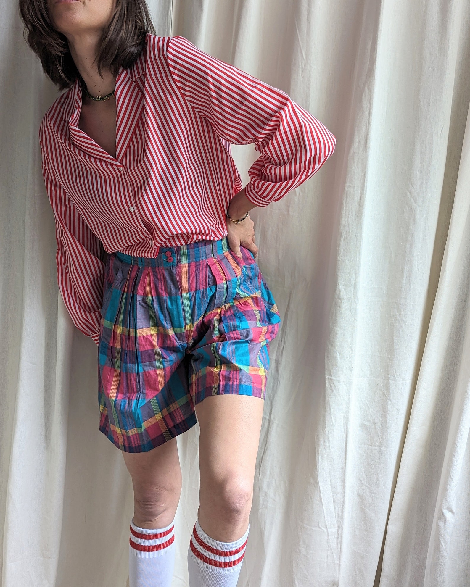 High Waist Colorful Plaid Boxer Shorts Vintage - Etsy