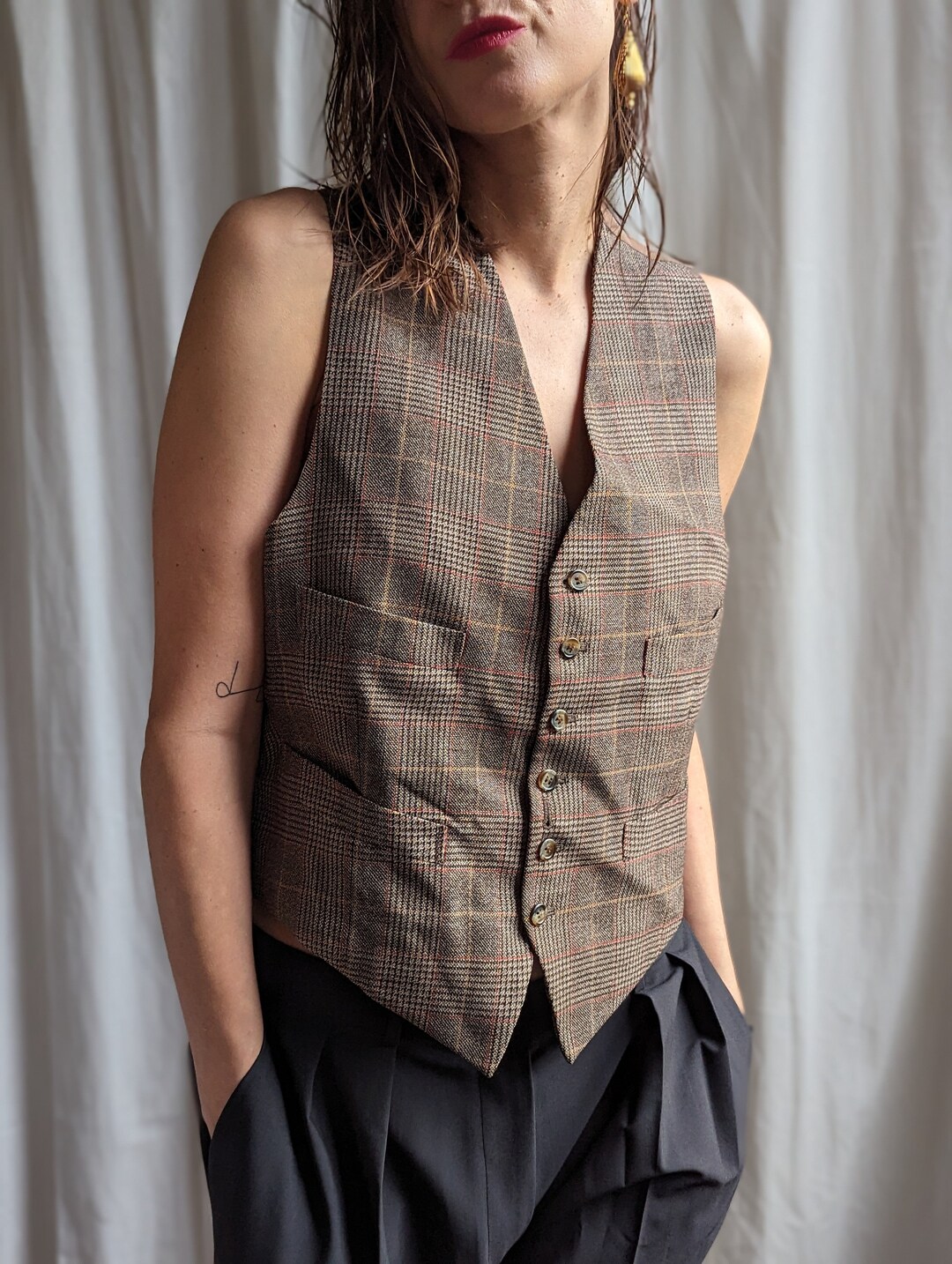 Wool Check Vest Waistcoat Vintage Unisex - Etsy