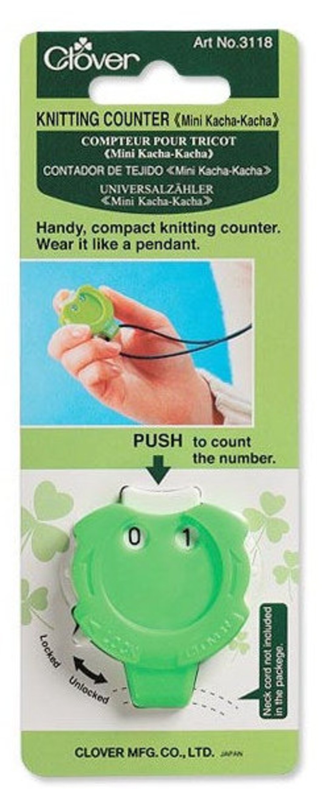Clover 3118, Mini Kacha-kacha Knit Counter, Green, Reset Dial, Lock ...