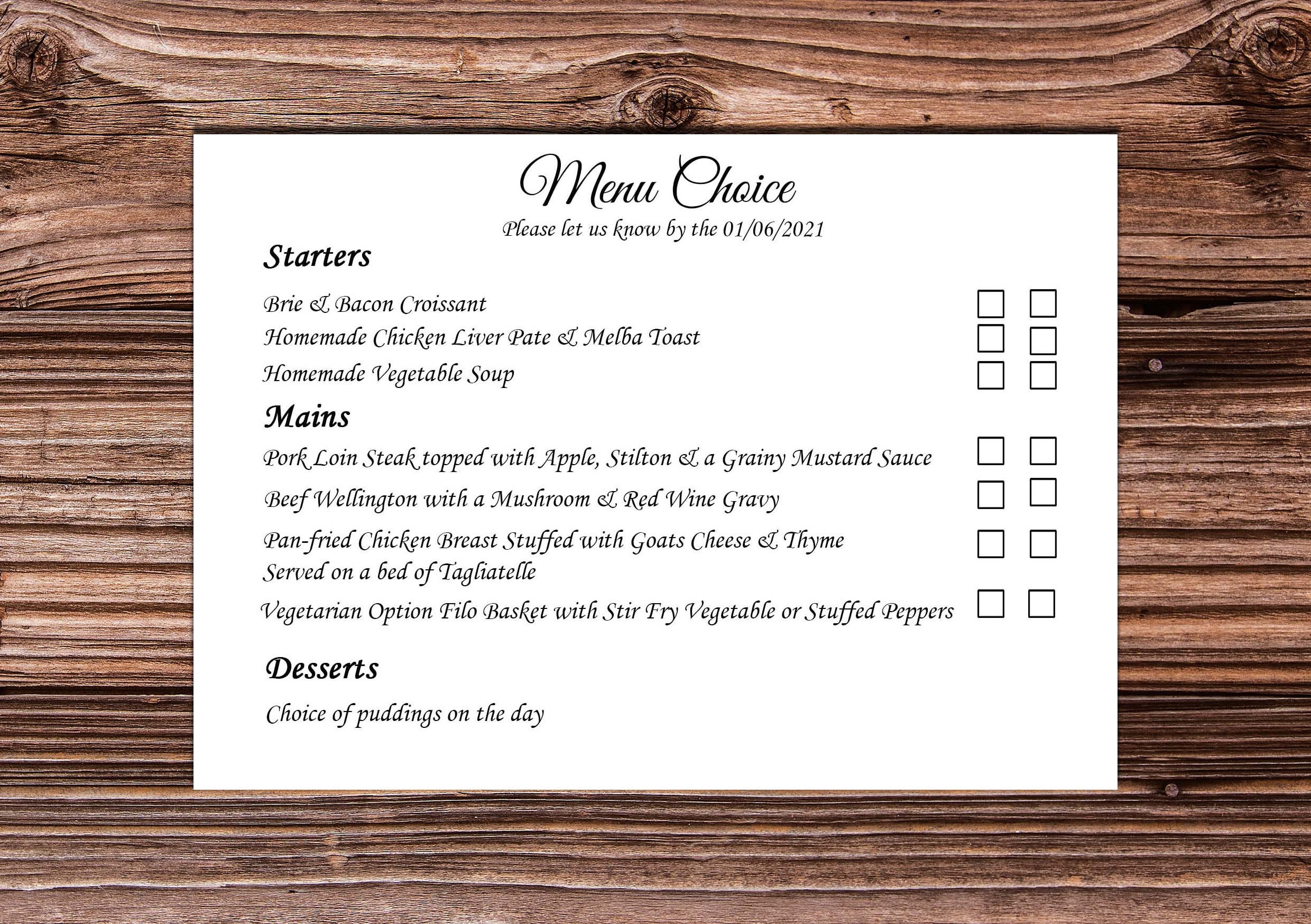 Menu Choice Cards Pack of 10 Weddings/christmas/events. | Etsy