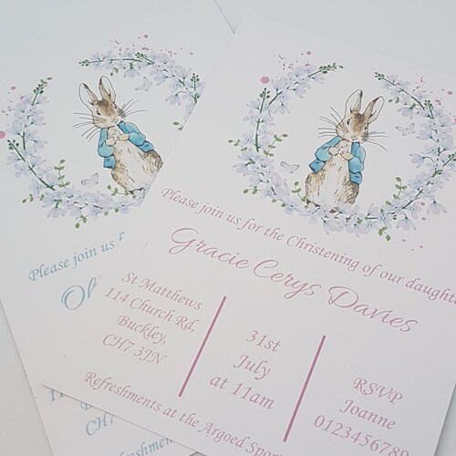Peter Rabbit Christening Invitations Boys & Girls Packs of 10 | Etsy UK