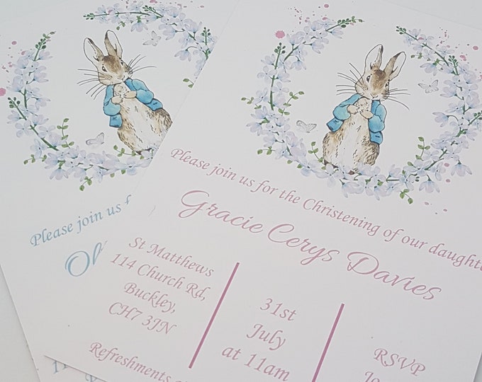 Peter Rabbit Christening Invitations Boys & Girls Packs of 10 Complete ...